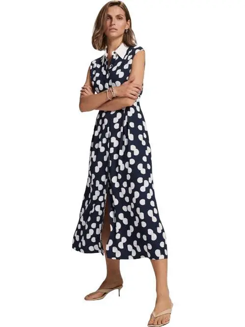 Mint Velvet Spot Halter Shirt Midi Dress - Navy