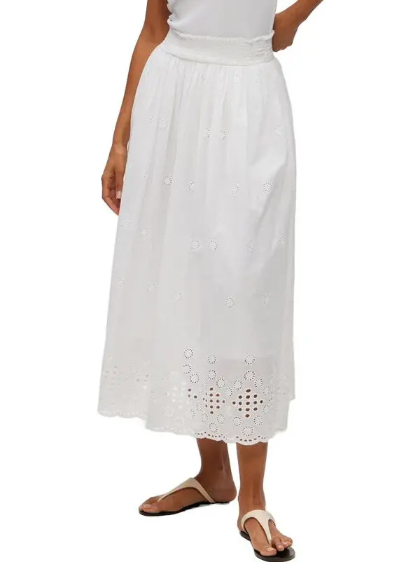Michael Stars Grace Embroidered Eyelet Cotton Midi Skirt - White