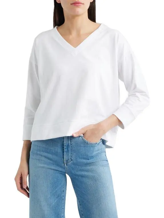 Eileen Fisher V-neck Three-quarter Sleeve T-shirt - White