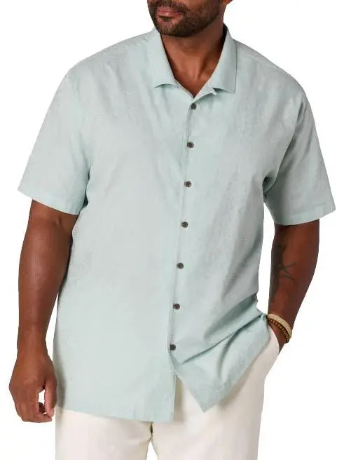 OAK HILL BY DXL Big & Tall Solid Camp Shirt - Mint
