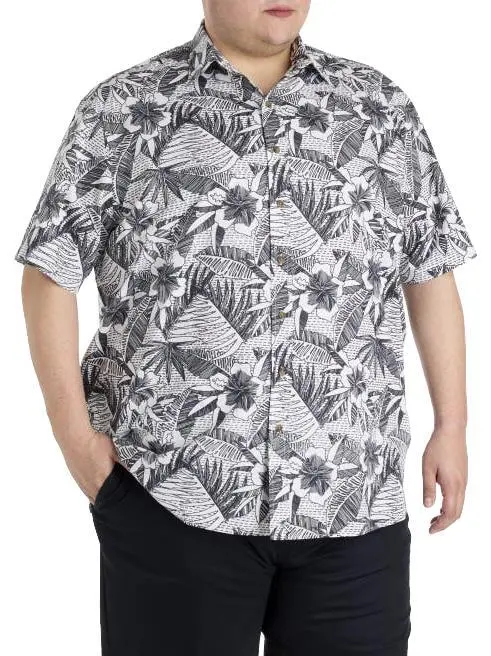 OAK HILL BY DXL Big & Tall Abstract Floral Sport Shirt - Black White