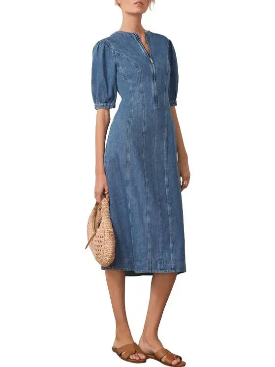 Mint Velvet Denim Zip Midi Dress - Blue