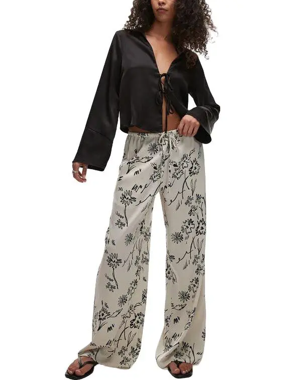 Topshop Floral Print Drawstring Wide-leg Pants - White Multi