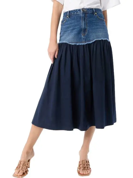 DO BY DEE OCLEPPO Combo Tiered Denim Maxi Skirt - Oceana Wash / Navy
