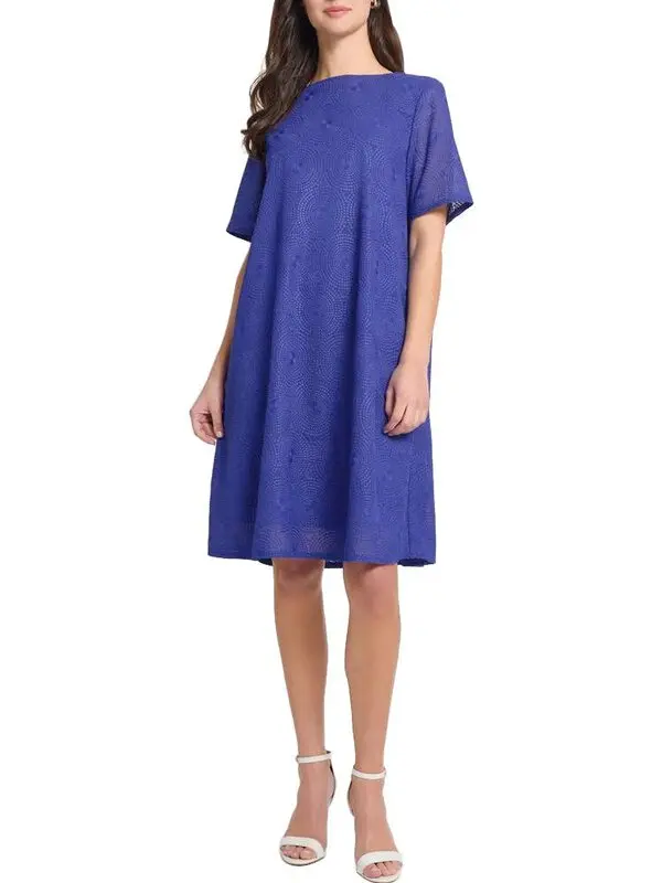 Ming Wang Embroidered Shift Dress - Sapphire Sea