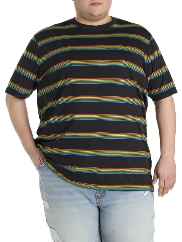 HARBOR BAY BY DXL Big & Tall Moisture-wicking Striped T-shirt - Black Multi
