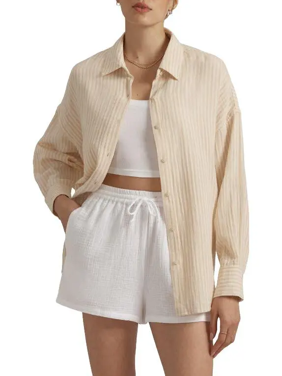 FAVORITE DAUGHTER The Ex Cotton Button-up Shirt - Sand Stripe