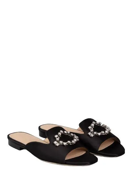AIMEE ANN LOU Cleo Crystal Embellished Mules - Black