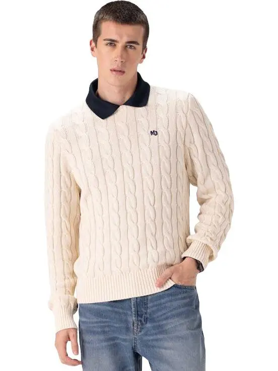 MEMBERS ONLY Crew Neck Cable Knit Sweater - Off-white