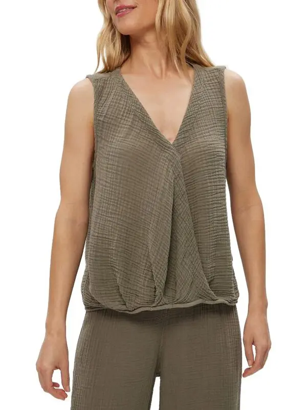 Michael Stars Kate Surplice Sleeveless Top - Olive