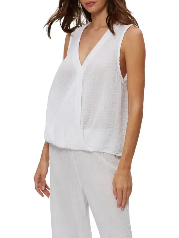 Michael Stars Kate Surplice Sleeveless Top - White