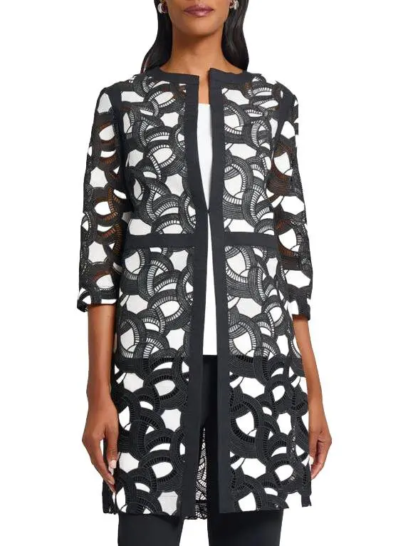 Ming Wang Heritage Fit Lace Jacket - Black/ White