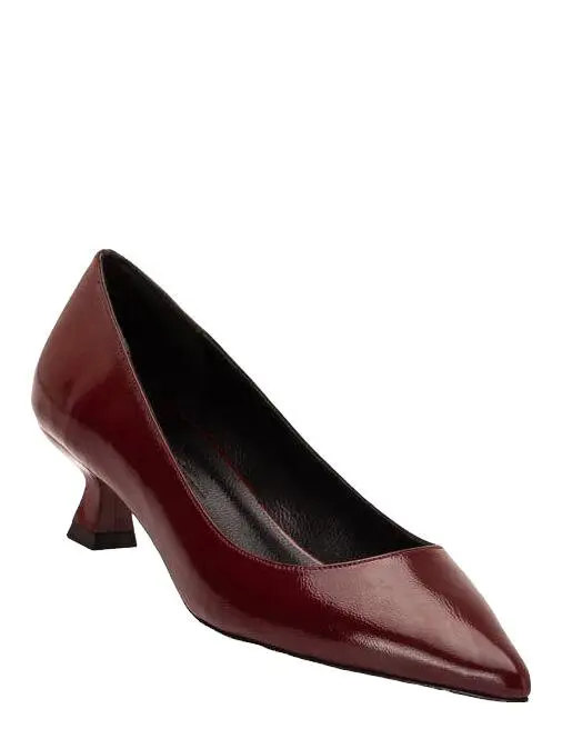 FOREVER & ALWAYS SHOES Helly Kitten Heel Leather Stiletto Pumps - Burgundy Patent Leather