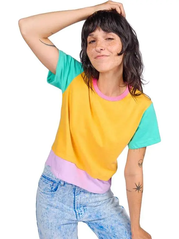MOKUYOBI Color Blocked Double Hem Tee - Zinnia