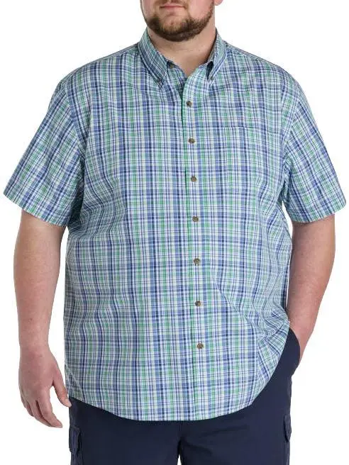 HARBOR BAY BY DXL Big & Tall Easy-care Medium Plaid Sport Shirt - Green Multi