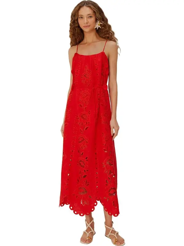 Farm Rio Flowers Richelieu Lenzing™ Ecovero™ Euroflax™ Maxi Dress - Red