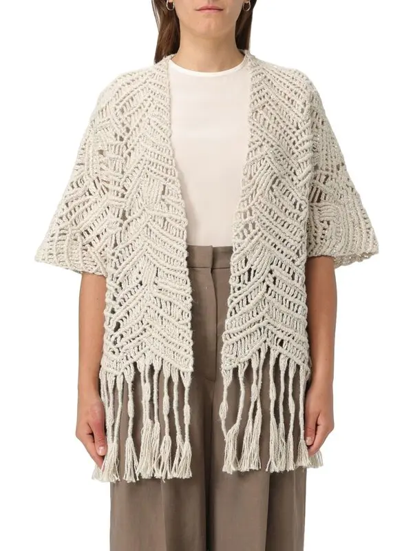 Brunello Cucinelli Crochet Kimono With Fringe - Beige