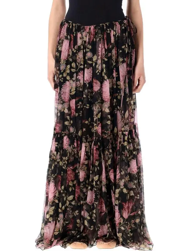 Chloé Floral Print Skirt - Black