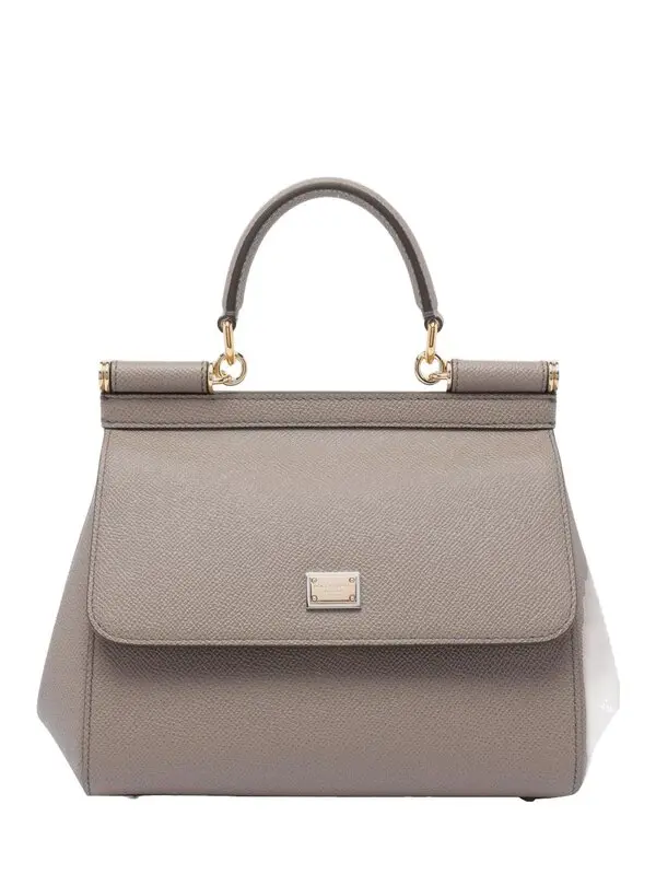 Dolce & Gabbana Sicily Mini Handbag In Grained Calfskin Leather - Grey