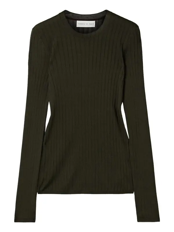 Veronica De Piante Elena Ribbed Silk-crepe Sweater - Green
