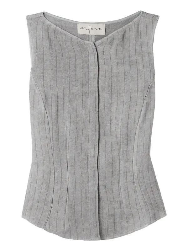 CORTANA Lupe Striped Linen Vest - Gray