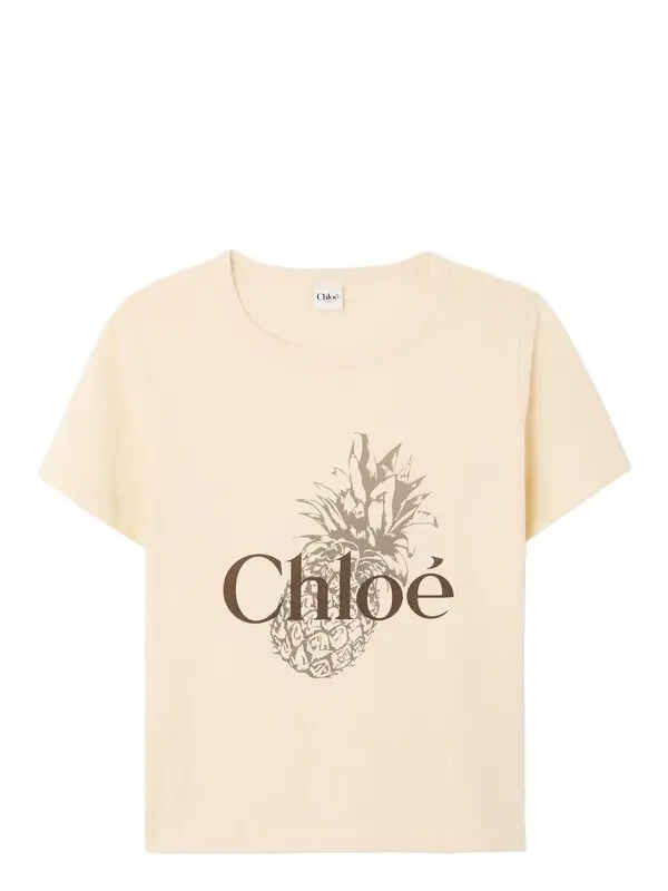 Chloé Printed Cotton-jersey T-shirt - Cream
