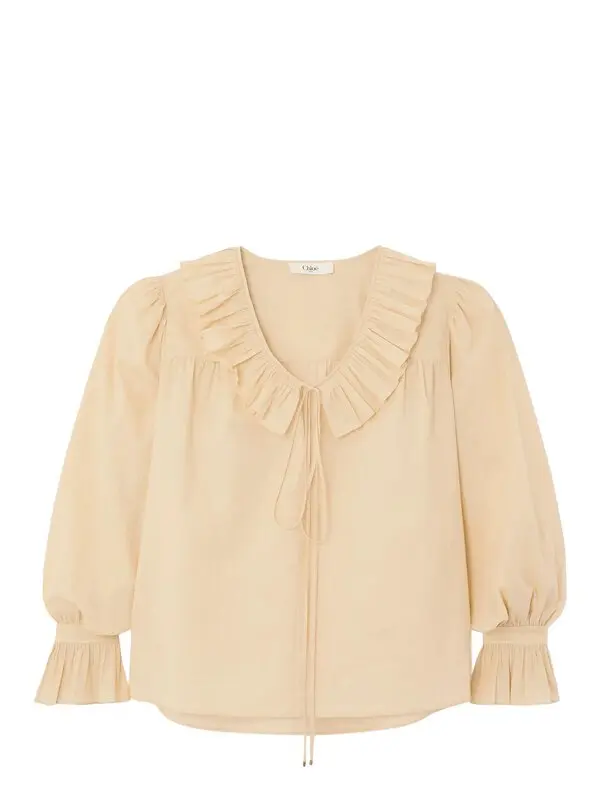 Chloé Ruffled Cotton-voile Blouse - Neutrals