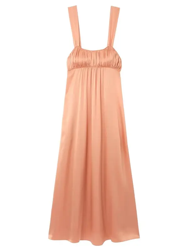 Chloé Gathered Silk-satin Midi Dress - Pink