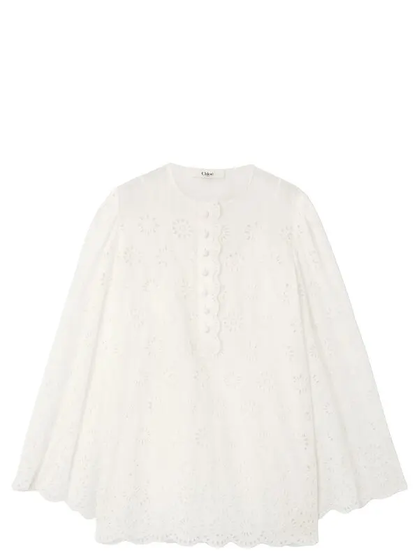 Chloé Scalloped Broderie Anglaise Cotton-blend Mini Dress - White