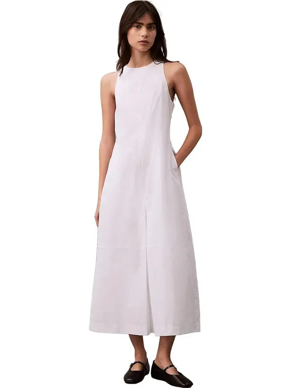 Calvin Klein Cotton Poplin Sleeveless Midi Dress - Brilliant White