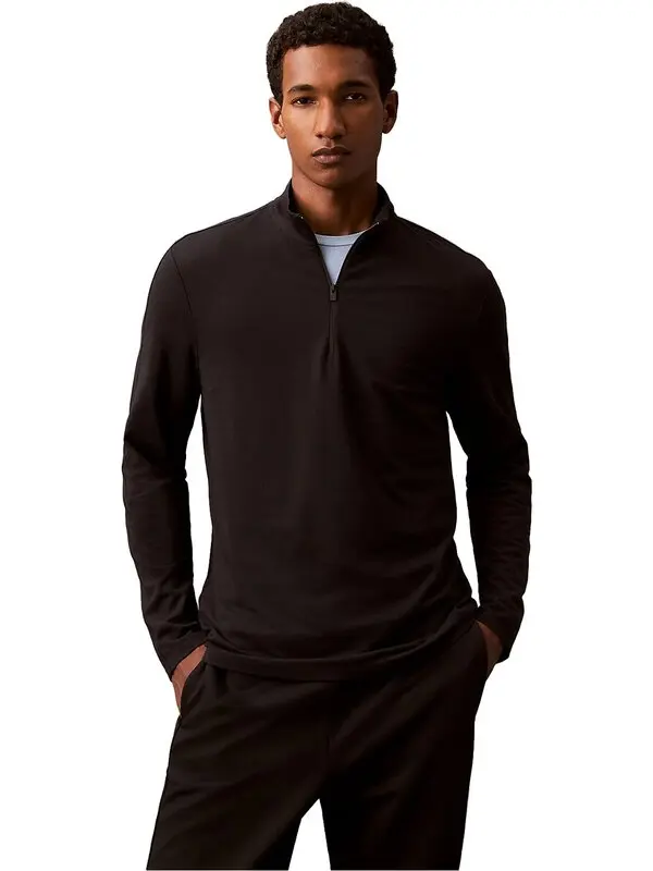 Calvin Klein Tech Pique Quarter Zip Mock Neck Top - Black Beauty