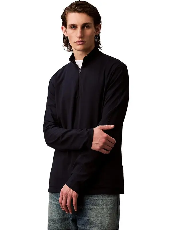Calvin Klein Tech Pique Quarter Zip Mock Neck Top - Dark Sapphire