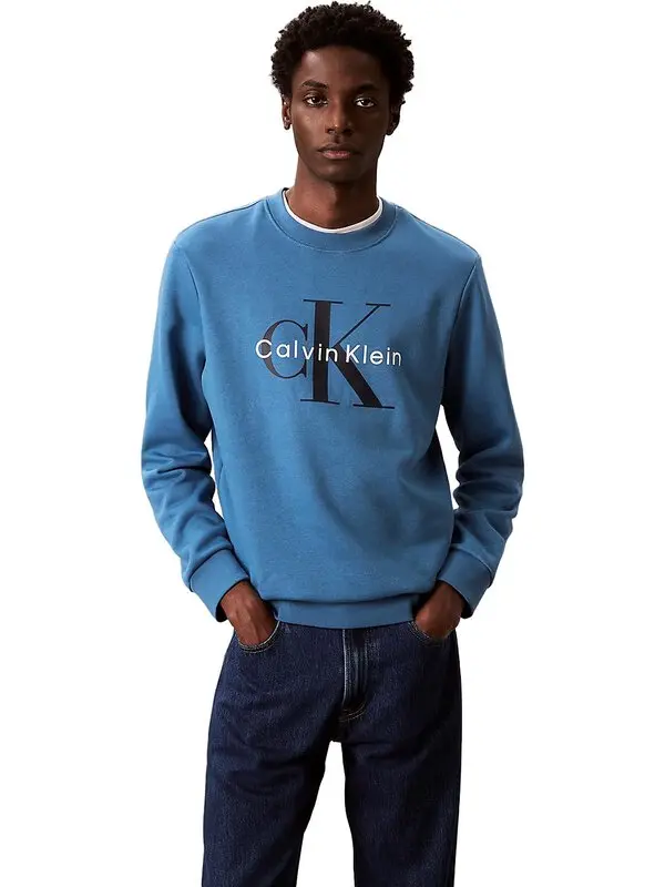 Calvin Klein Monologo Fleece Crewneck Sweatshirt - Bayside Blue