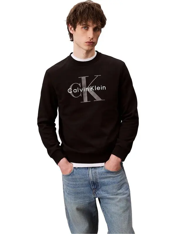 Calvin Klein Monologo Fleece Crewneck Sweatshirt - Black