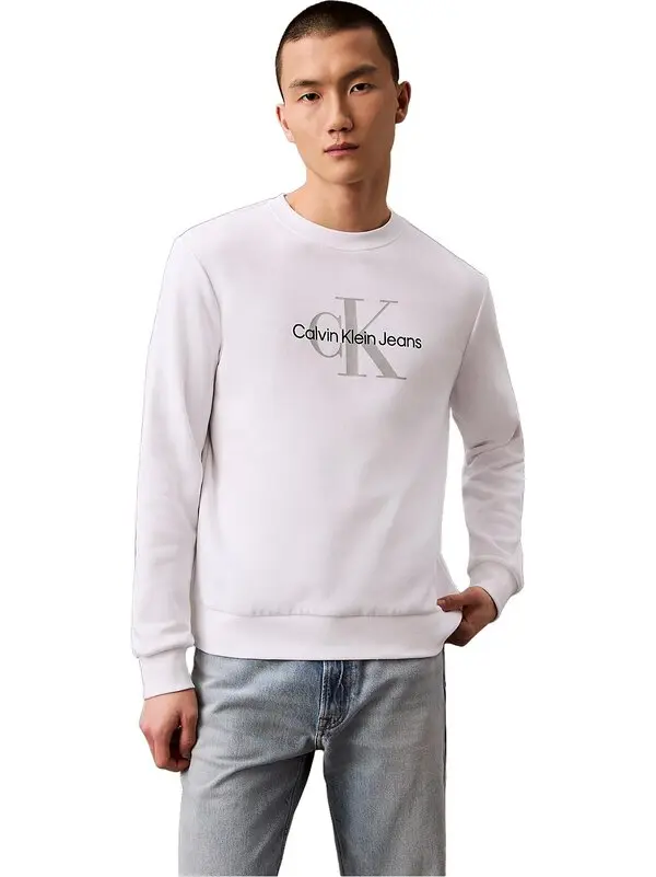 Calvin Klein Monologo Fleece Crewneck Sweatshirt - Brilliant White
