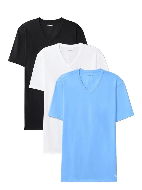Calvin Klein Cotton Stretch Blend 3-pack Slim Fit V-neck T-shirt - Black/blue Descent/white
