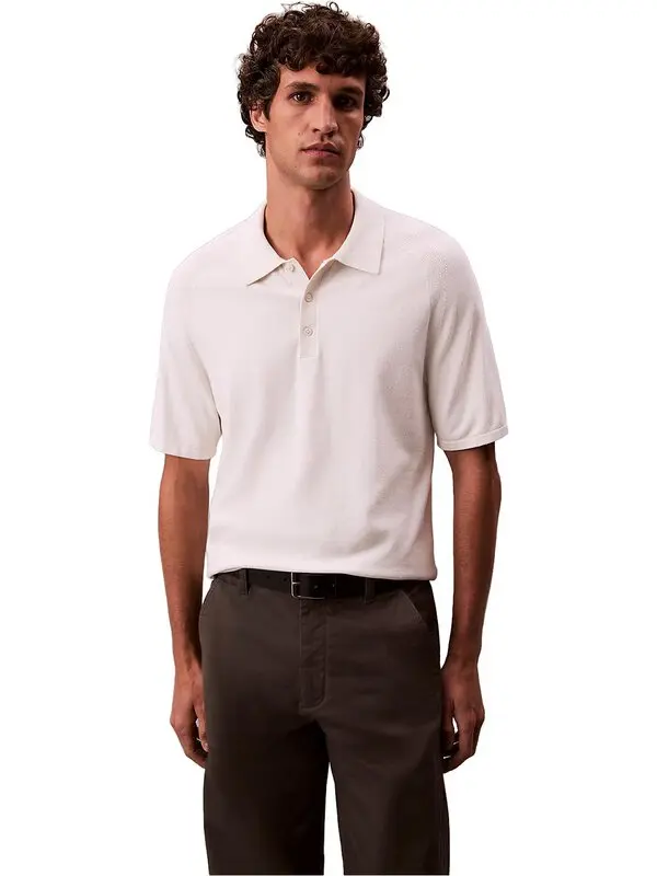 Calvin Klein Tech Knit Sweater Polo Shirt - Chalk