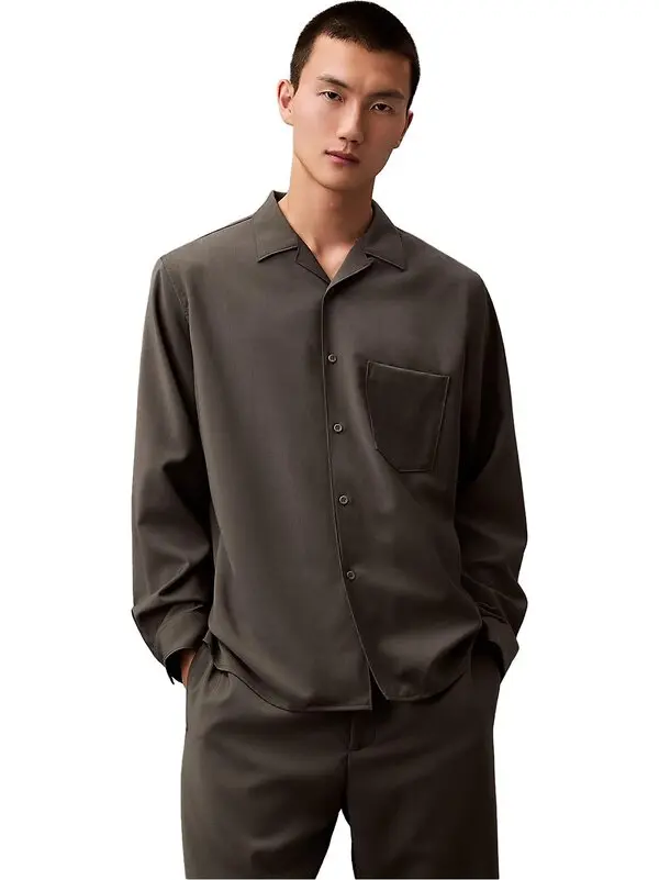 Calvin Klein Camp Collar Wool Button-down Shirt - Volcanic Ash