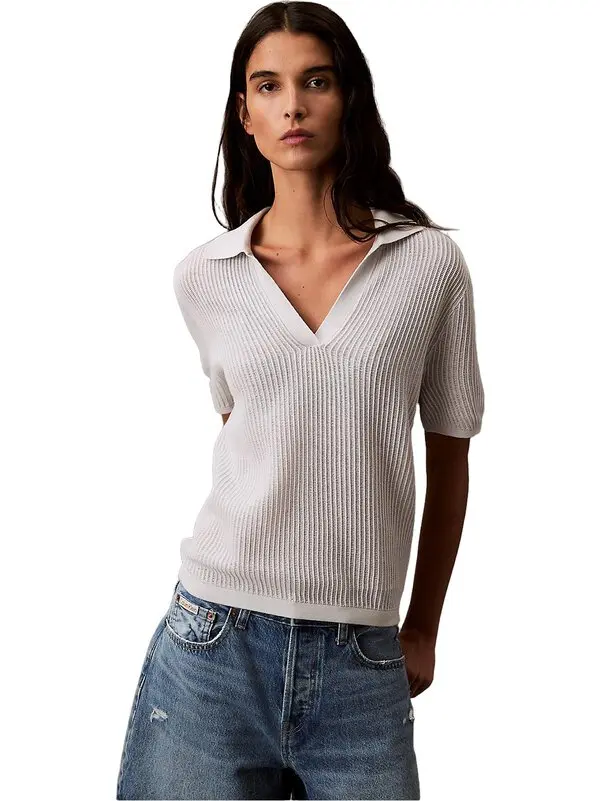 Calvin Klein Open Knit Relaxed Polo Sweater - Lunar Rock