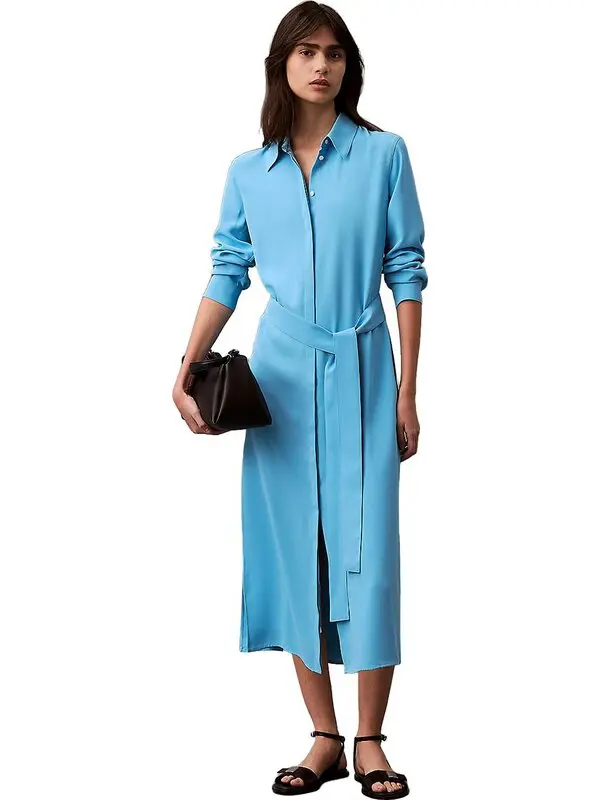 Calvin Klein Flowing Midi Shirt Dress - Ethereal Blue