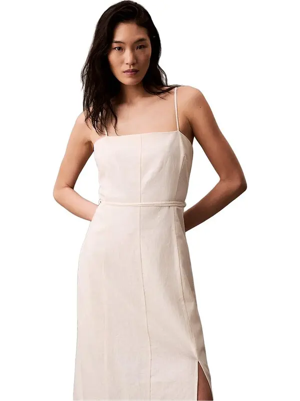Calvin Klein Linen Blend Dress With Belt - Antique White