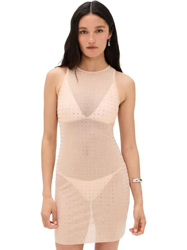 DUR DOUX Crystal-embellished Mini Dress - Peach Stud