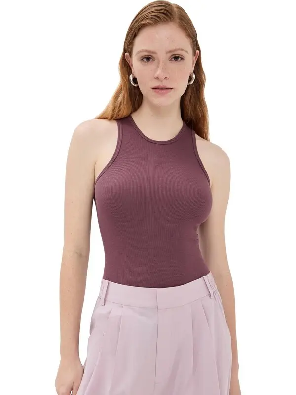Tibi Circular Fine Rib Tank - Cinnamon