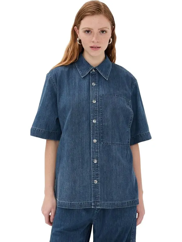 Tibi Summer Denim Camp Shirt - Classic Blue