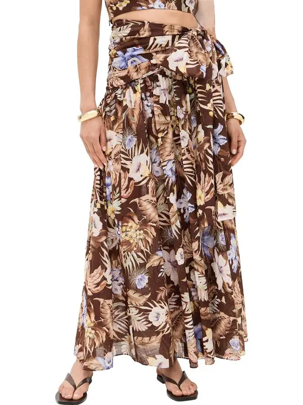 Zimmermann Coco Bow Maxi Skirt - Chocolate Multi Floral