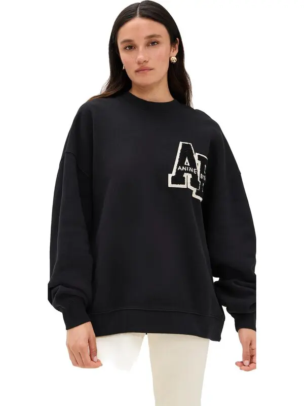 ANINE BING Miles Oversized Letterman Sweatshirt - Black