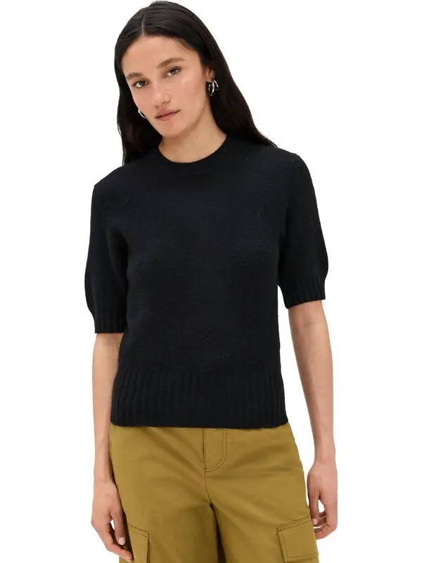 WHITE & WARREN Cashmere T-shirt Sweater - Black