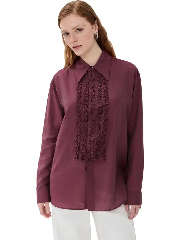 Tibi Silk Voile Easy Tuxedo Shirt - Light Mulberry