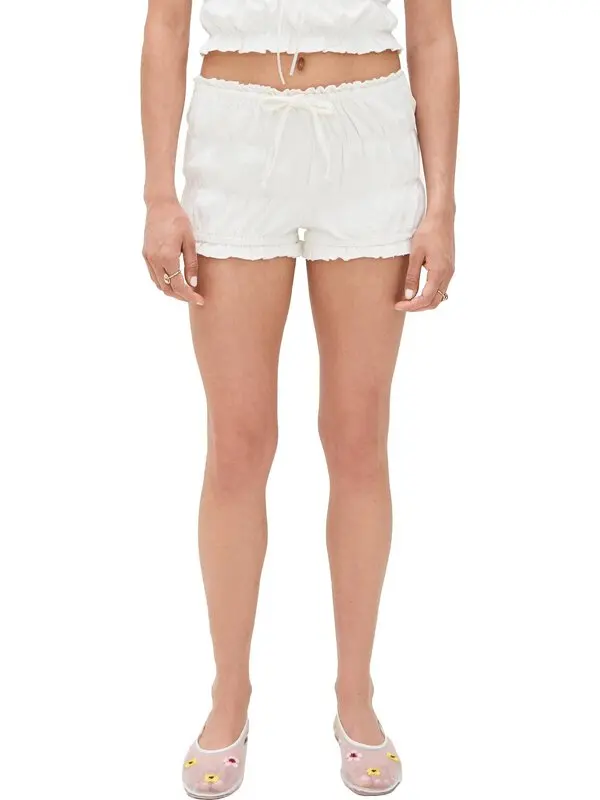 BAILEY ROSE Smocked Drawstring Shorts - White Denim