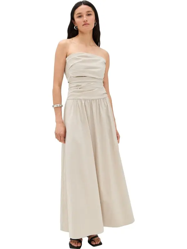 ST. AGNI Gathered Strapless Tie Back Maxi Dress - Creme